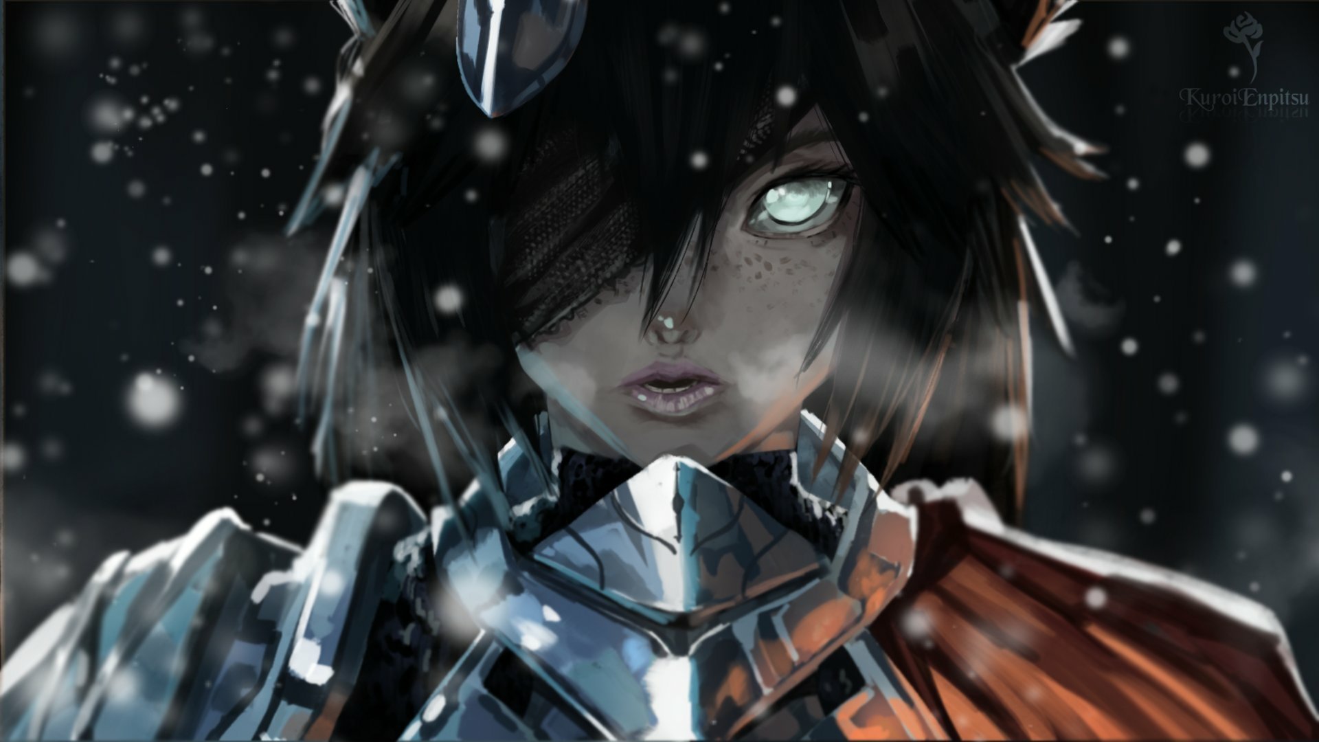Download Black Hair Eye Patch Armor Anime Original HD Wallpaper by KuEn