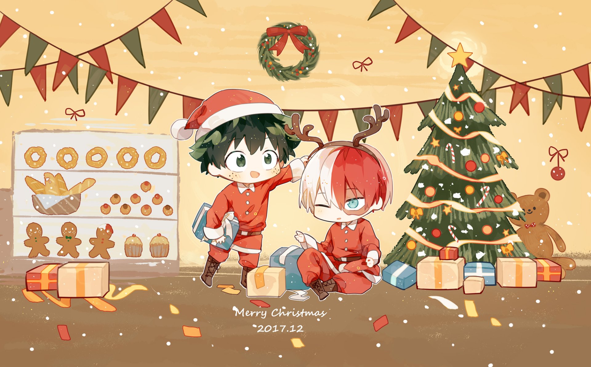 My Hero Academia Xmas Cheer: Todoroki & Midoriya Holiday HD Wallpaper ...