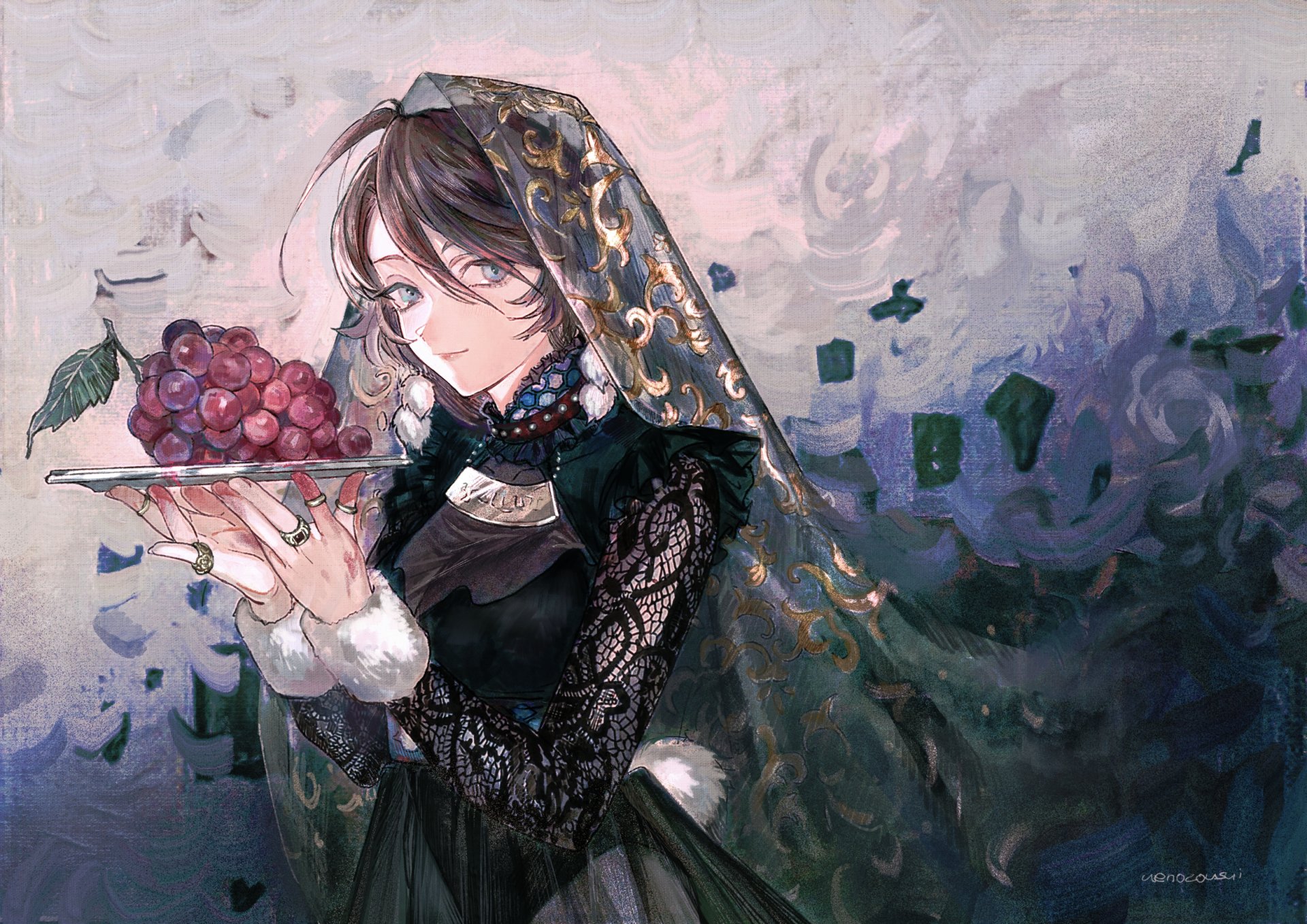 Download Ring Blue Eyes Fruit Brown Hair Short Hair Veil Anime Original ...