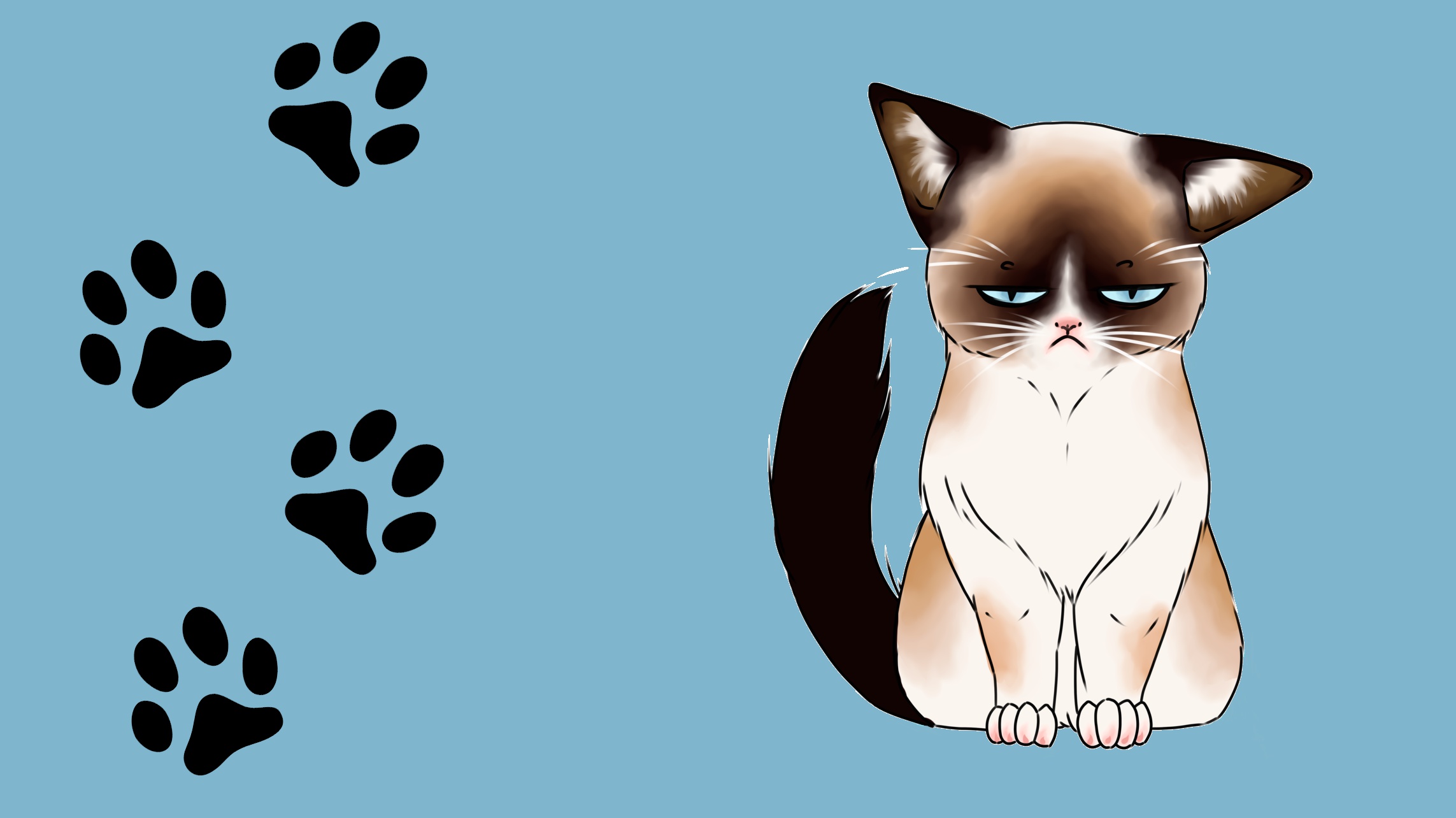 Grumpy Cat HD Wallpaper – Bold Animal Charm with Paw Prints