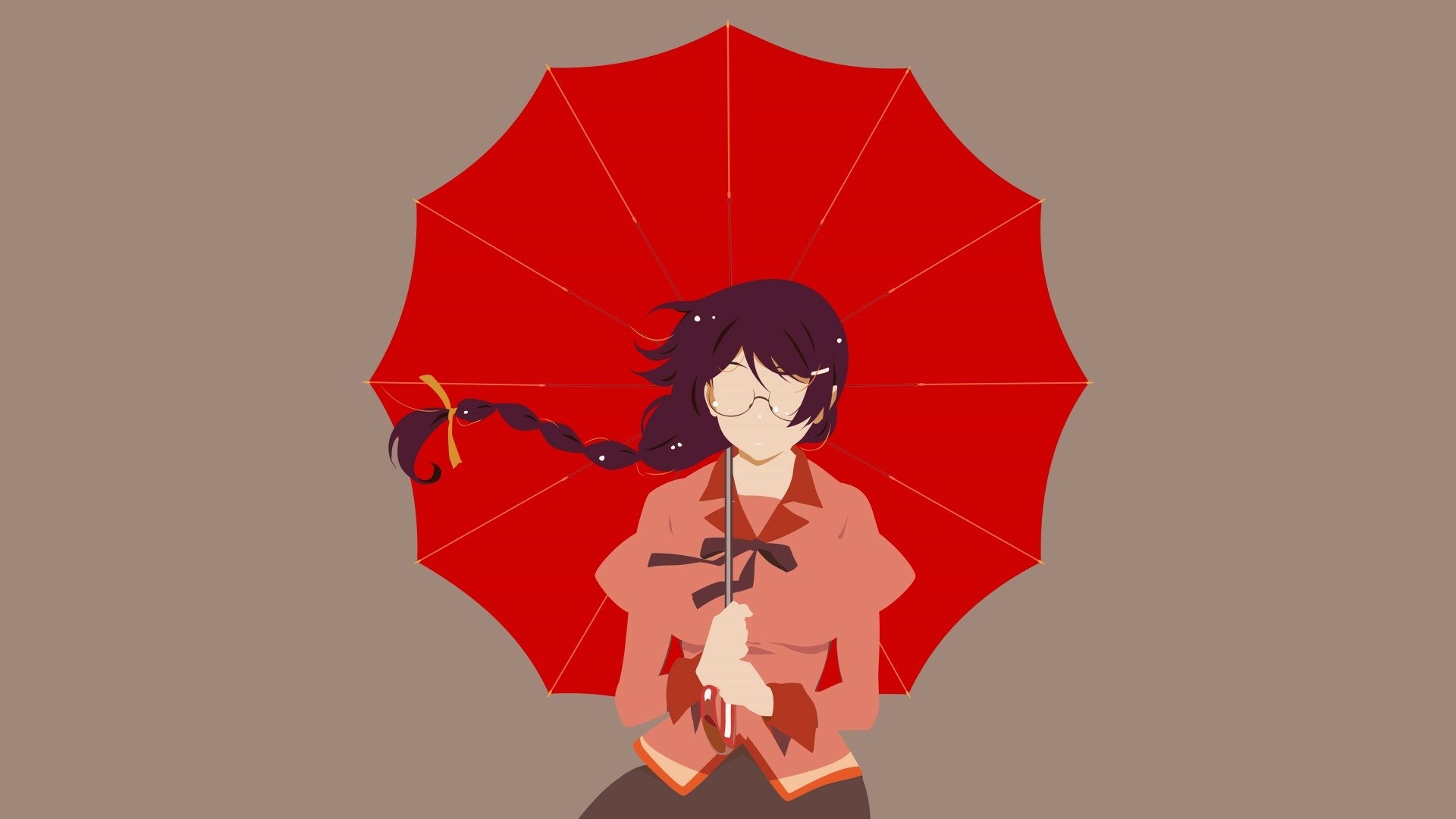 Tsubasa Hanekawa — Red Umbrella (Monogatari Series HD Wallpaper)