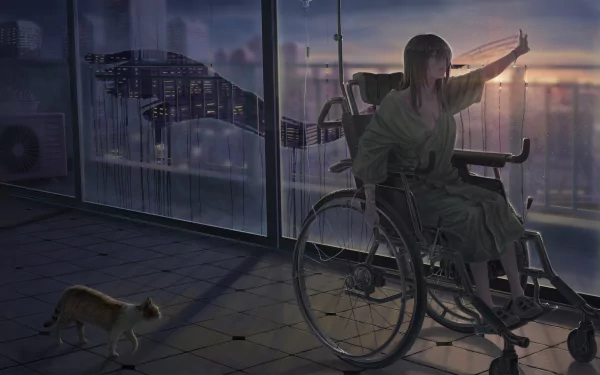 HD Sea Bird Anime Wheelchair Wallpaper by おやすみくるり