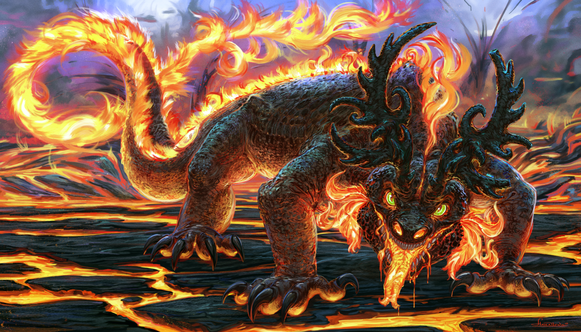 Download Flame Lava Fantasy Creature HD Wallpaper by Amenlona