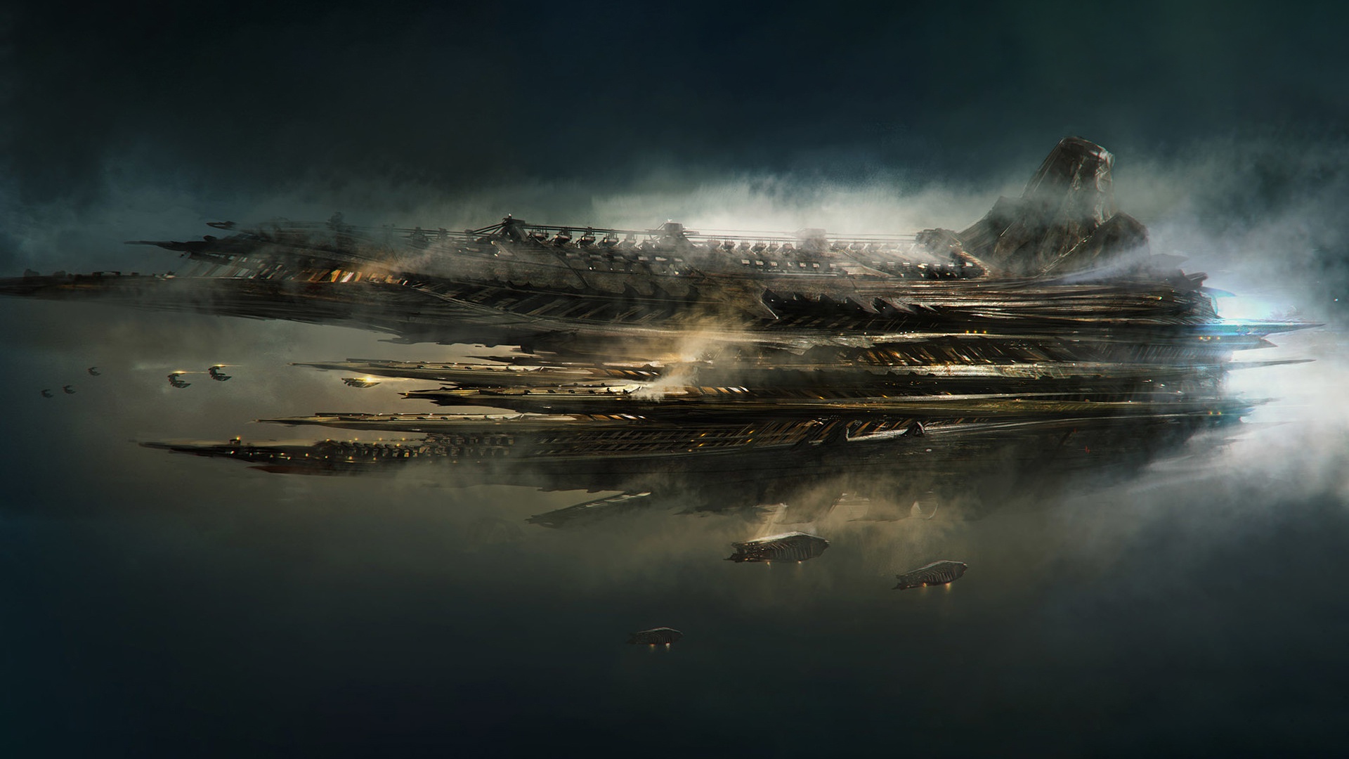 HD Sci-Fi Spaceship: Dark Armada in the Cosmic Mist by Emmanuel Shiu