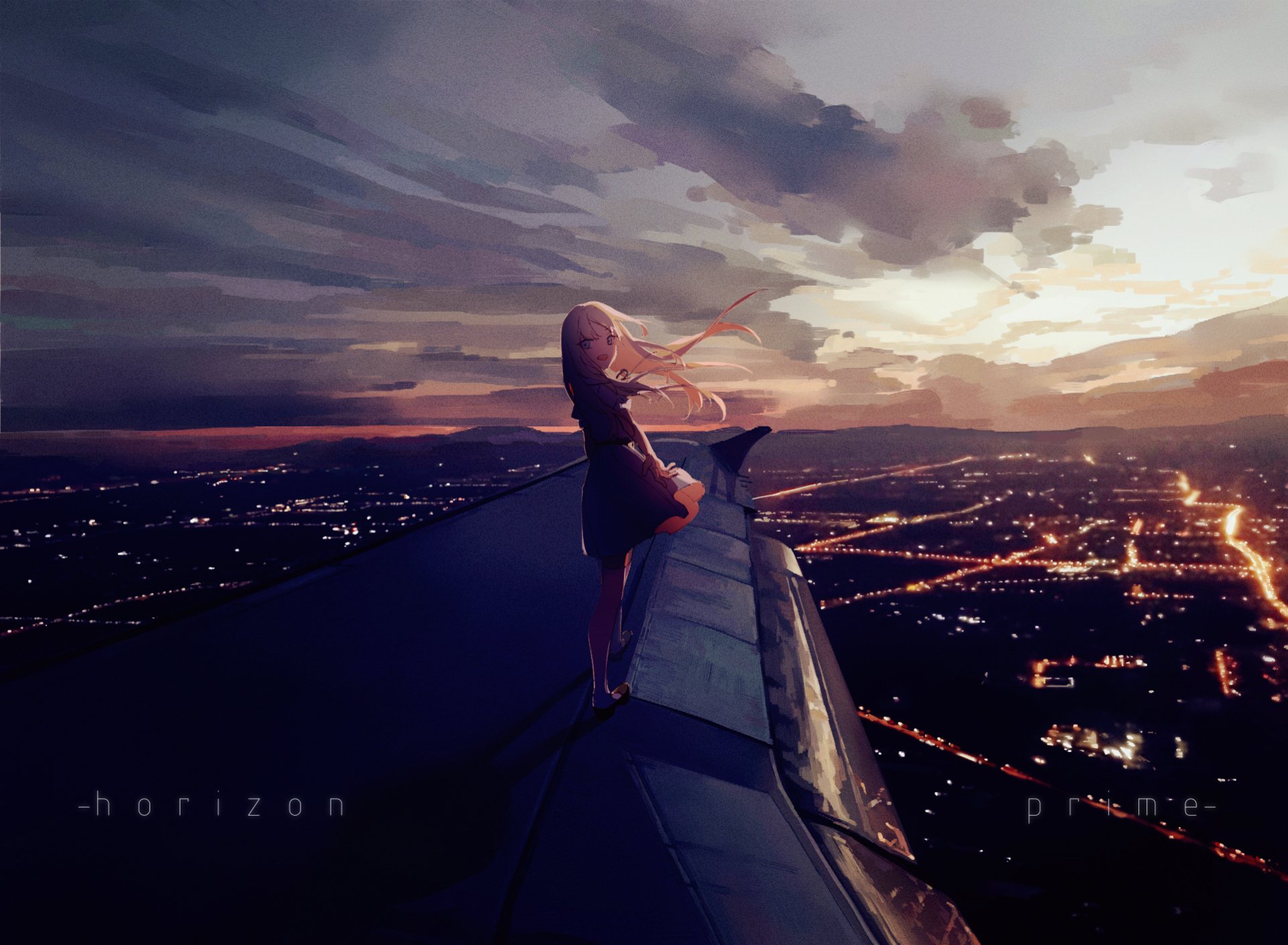 Cityscape Flight: Anime Airplane Adventure HD Wallpaper by Mechari