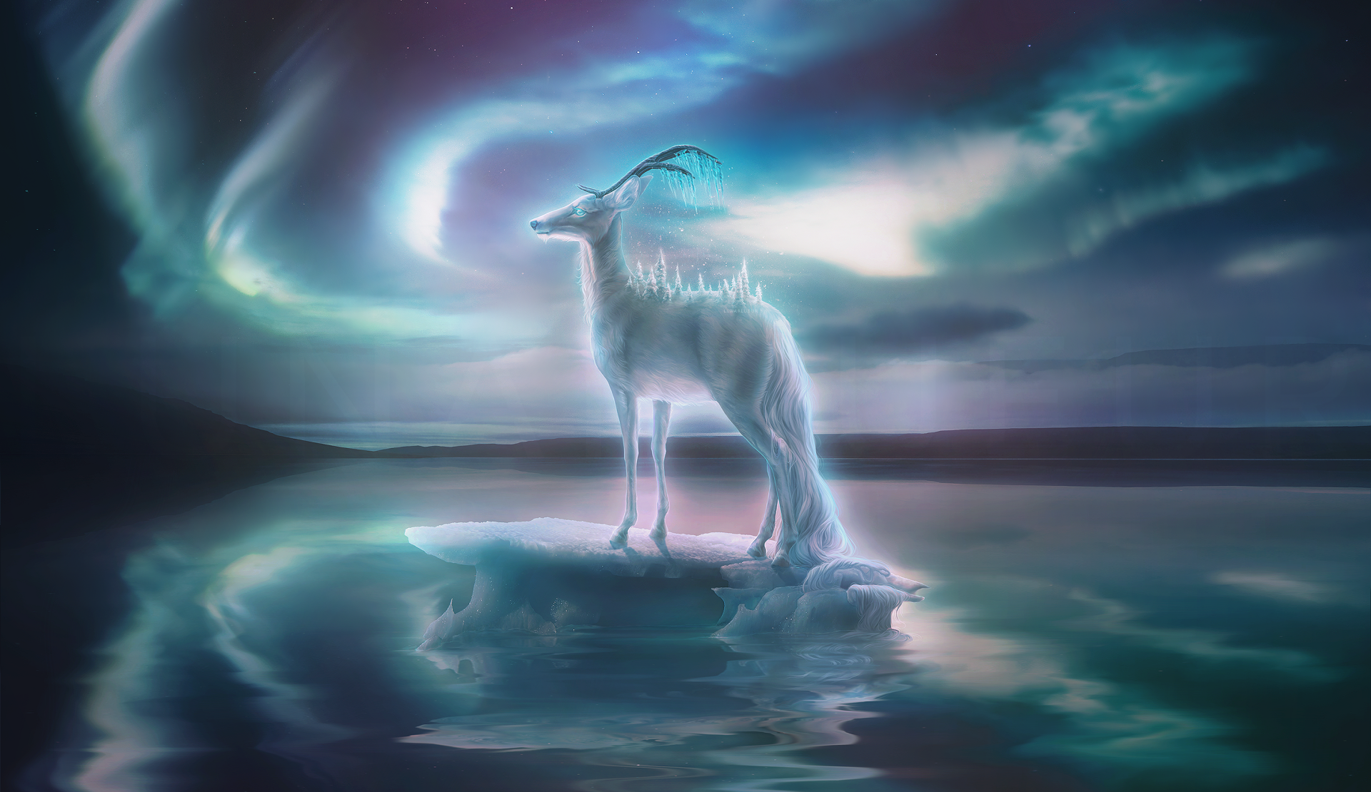 Download Aurora Borealis Fantasy Creature HD Wallpaper by Lunarlueur