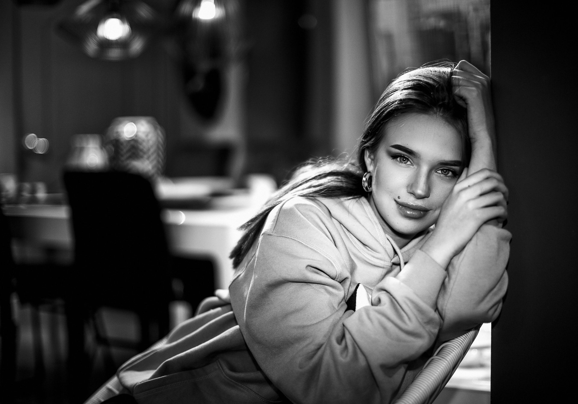 Download Lipstick Black & White Woman Model HD Wallpaper by Sergey Sorokin