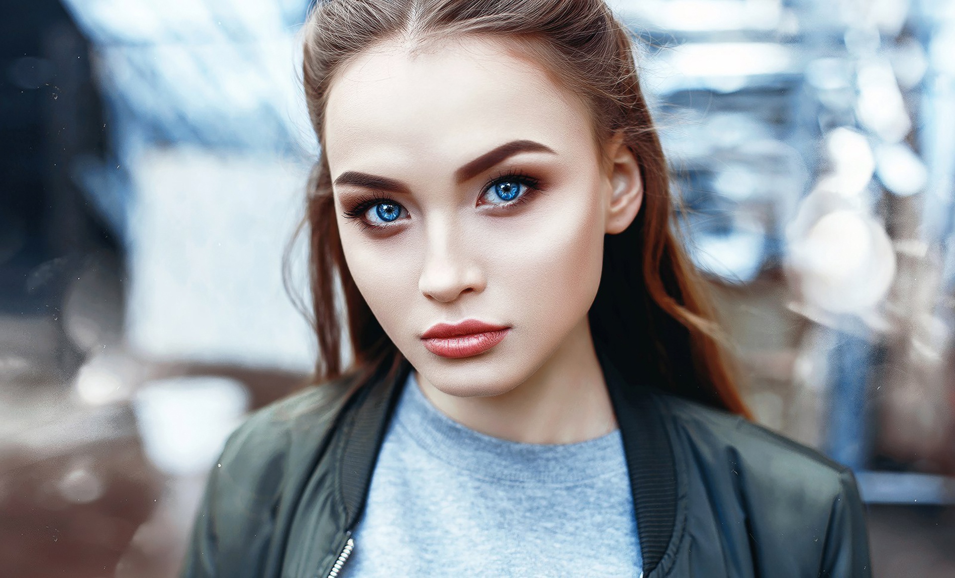 Download Stare Blue Eyes Face Woman Model HD Wallpaper