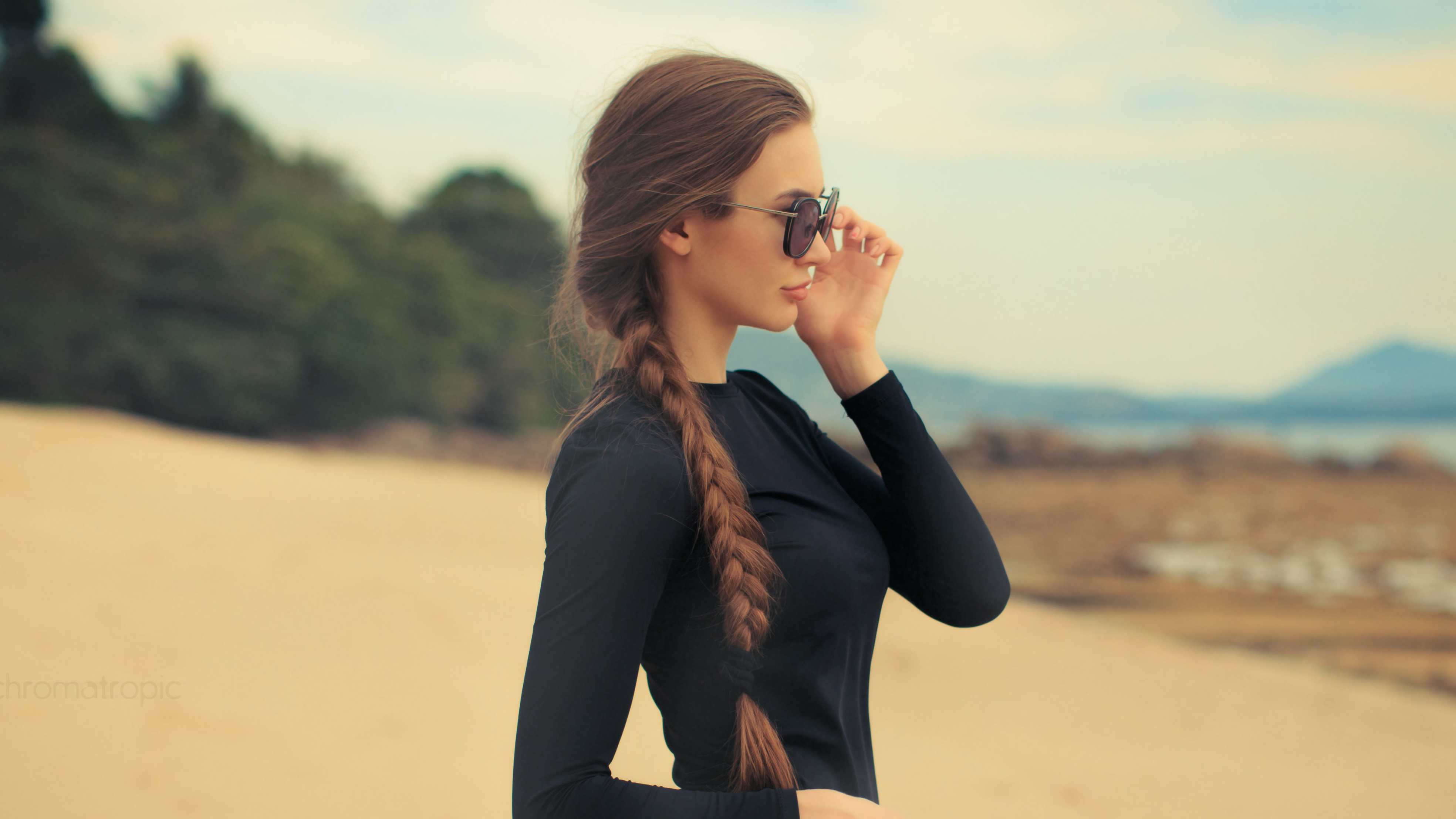 Download Sunglasses Depth Of Field Long Hair Brunette Braid Mood Woman ...