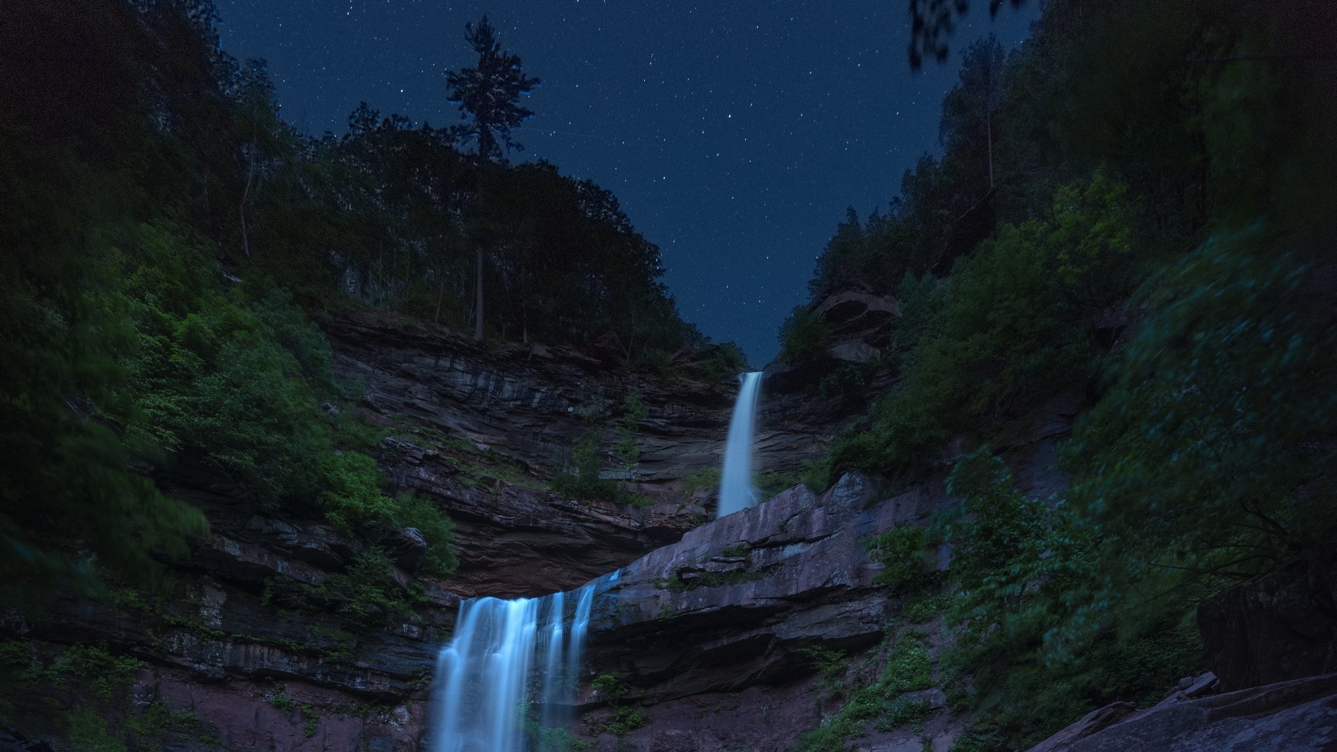 Download Night Nature Waterfall 4k Ultra HD Wallpaper
