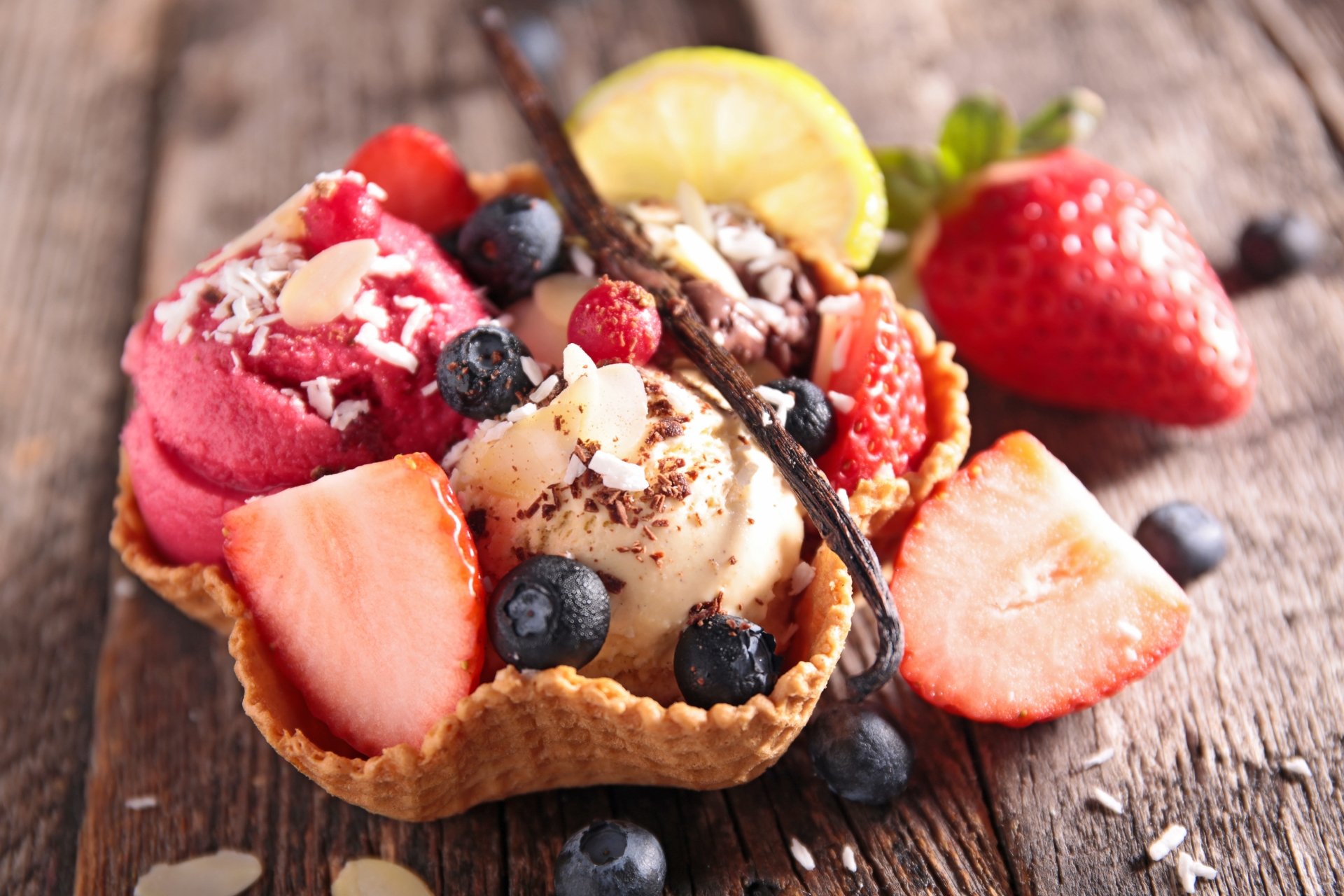Download Berry Fruit Waffle Cone Food Ice Cream 8k Ultra HD Wallpaper