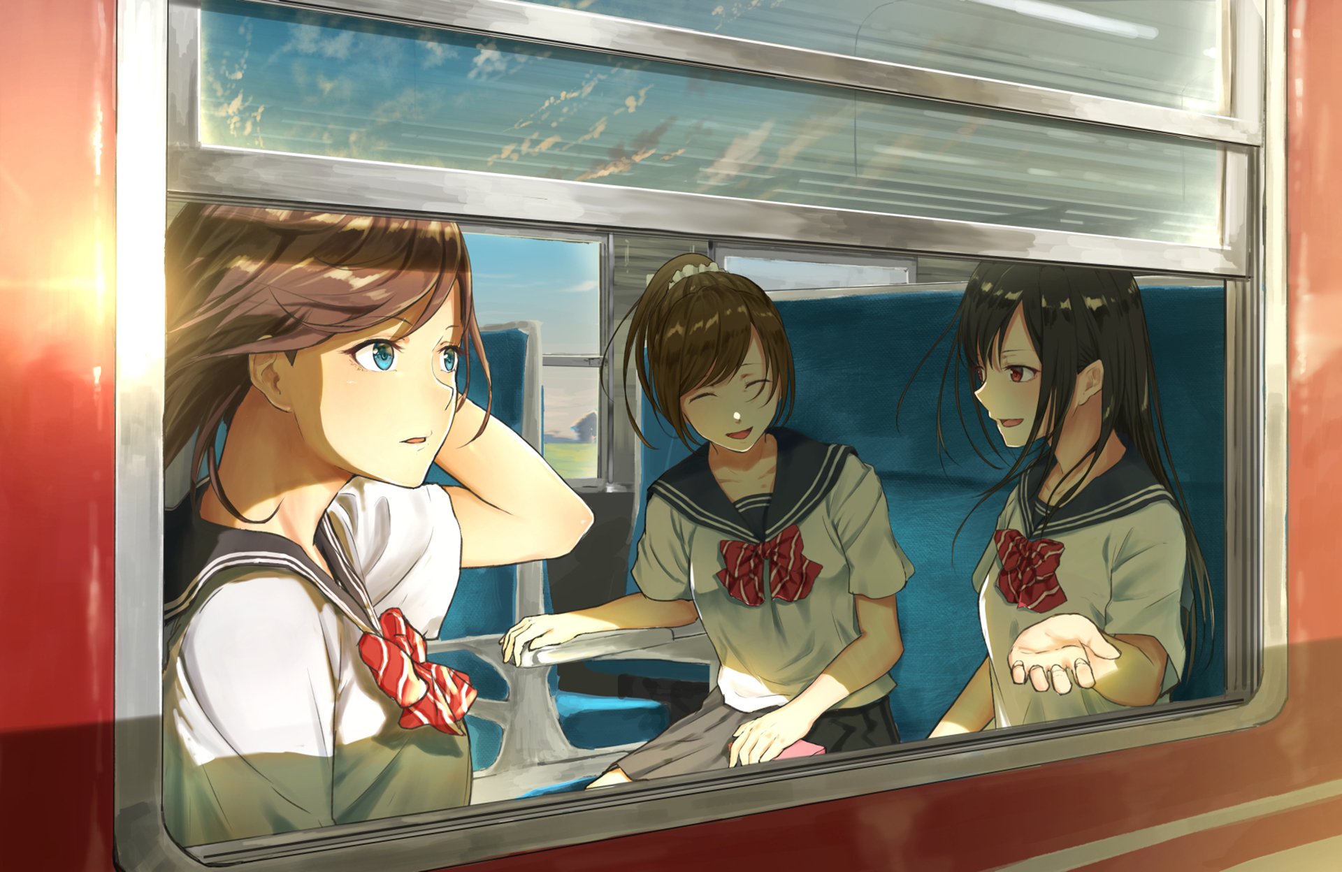 Schoolgirl Train Journey - HD Anime Wallpaper by 杉87